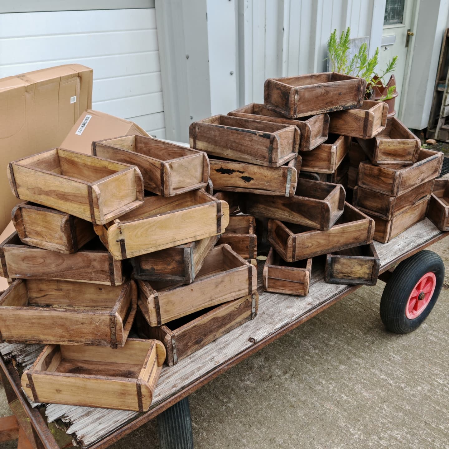 Traditional brick making moulds made from wood with iron banding ...